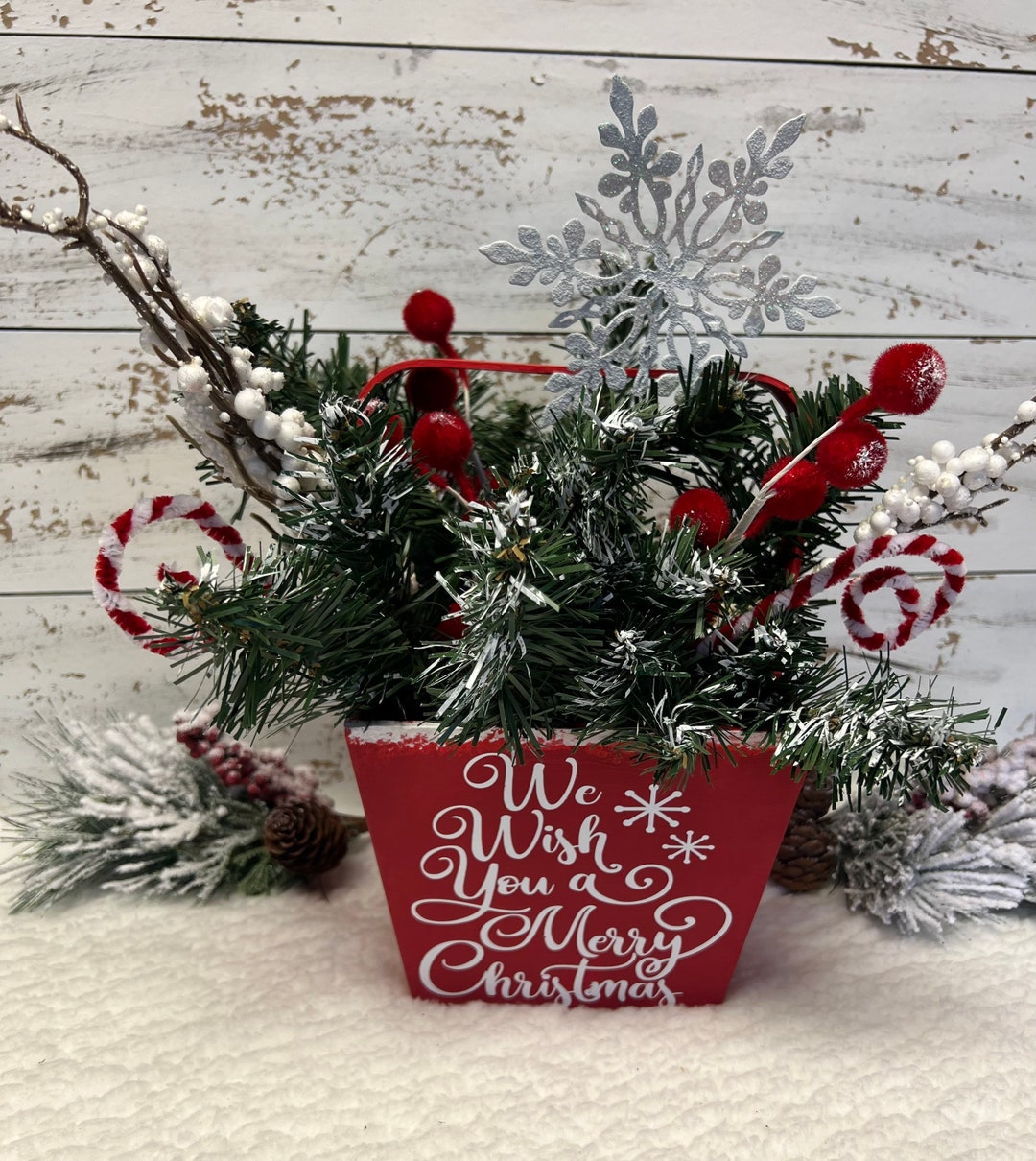 Farm House Red Christmas Bucket Arrangement - Etsy