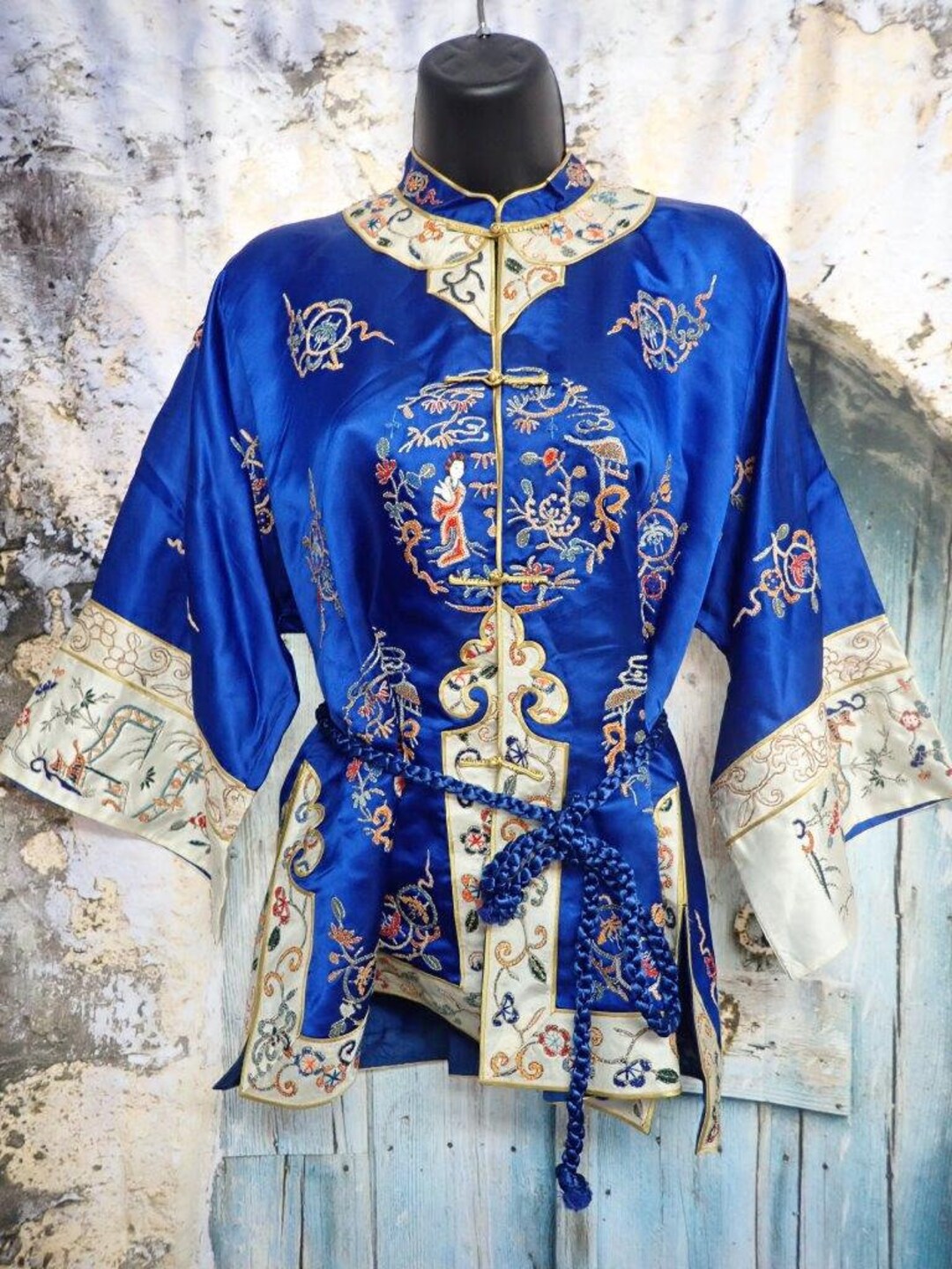 1920s Chinese Silk Embroidered Jacket, Royal Blue Silk Jacket, Hand ...