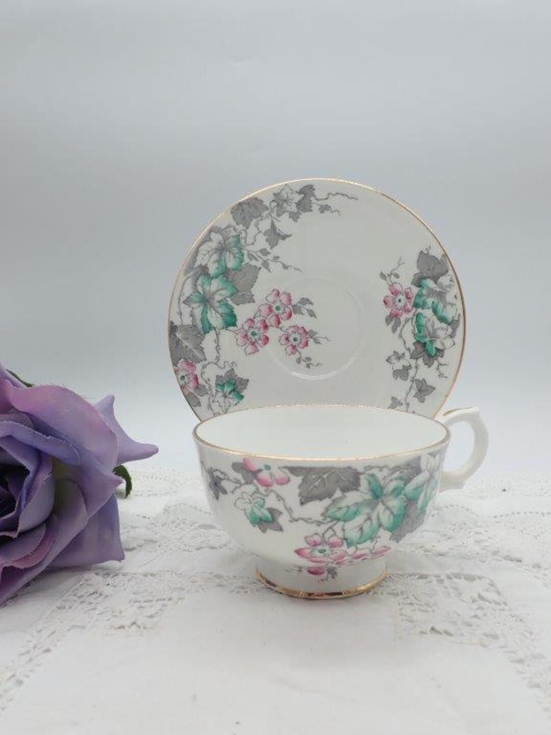 Hand Painted Wild Roses & Ivy Duo, Pink Roses Tea Cup, Vintage Tea Cups ...