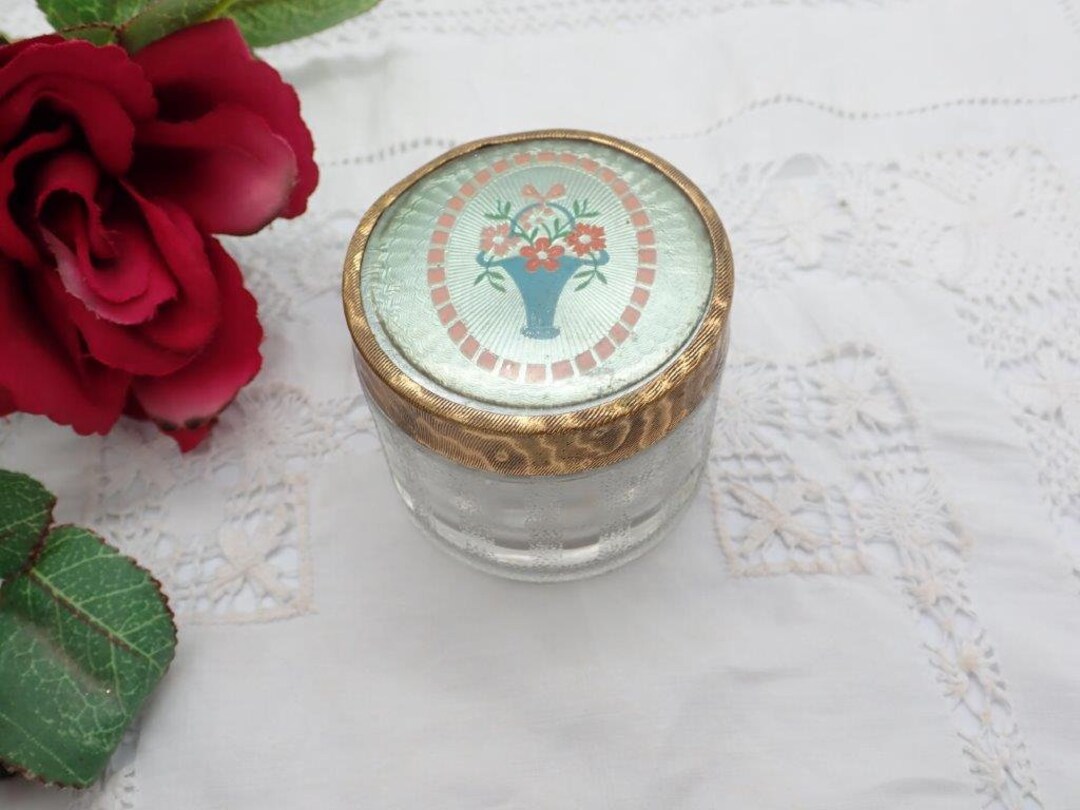 1950s Vintage Foil & Etched Glass Face Cream Jar, Vintage Face Cream ...