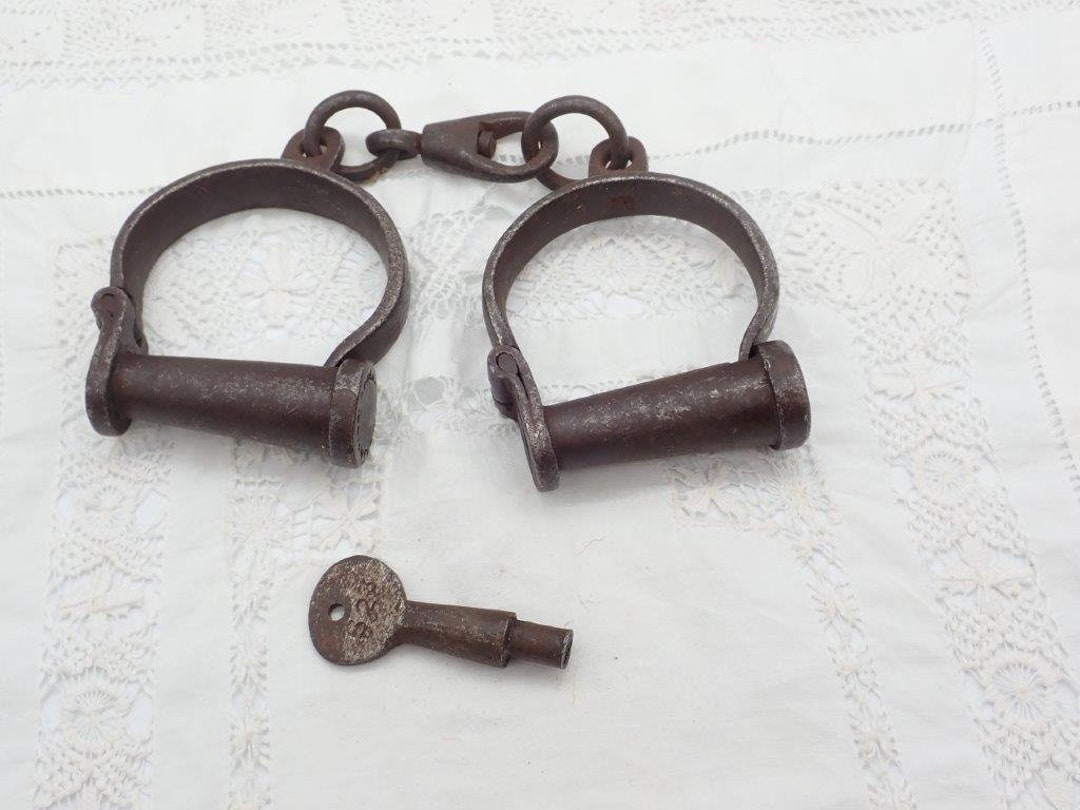 Antique Handcuffs, Antique Hand Cuffs, 1 Key, Vintage Handcuffs, Old ...