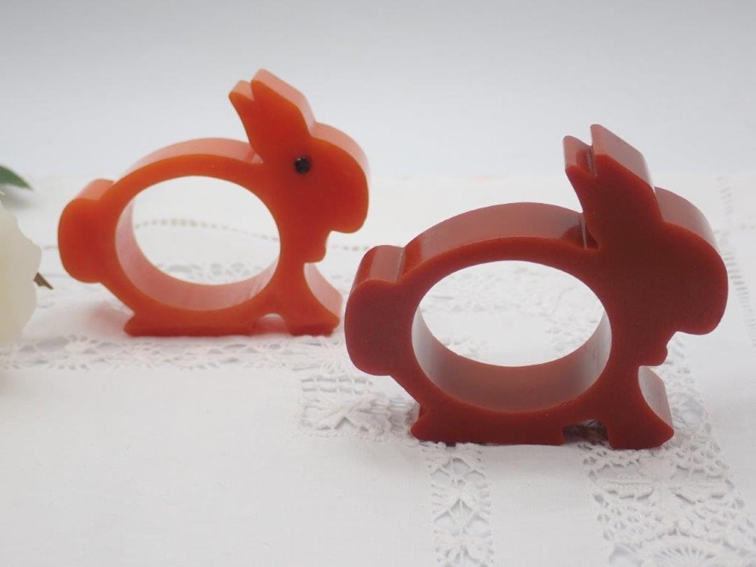2 Butterscotch Bakelite Rabbit Napkin Rings, Bakelite Napkin Rings ...