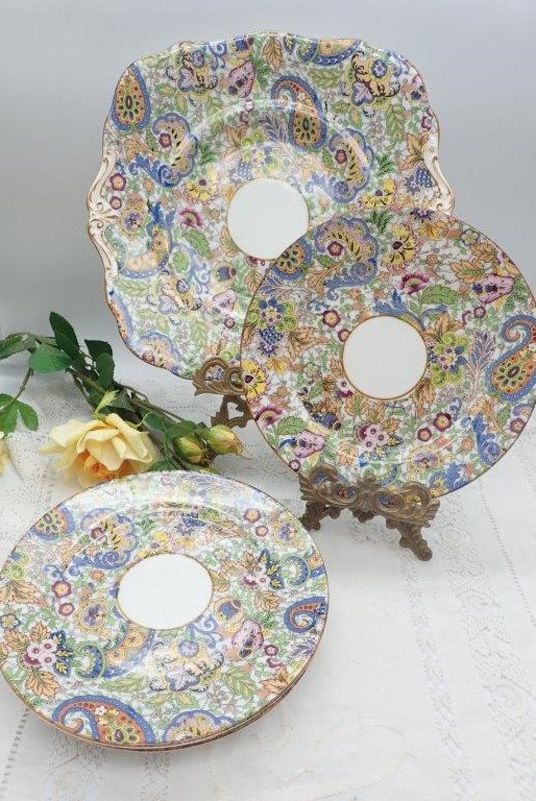 RARE Star Paragon Paisley Chintz 5pc Cake Plate Set, Star Paragon ...