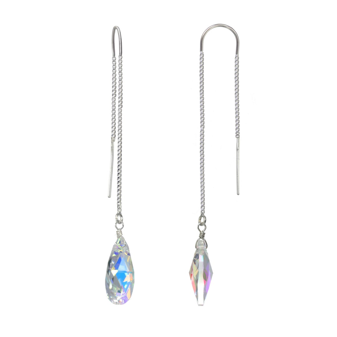 Austrian Crystal Aurora Borealis 925 Sterling Silver Threader Earrings ...