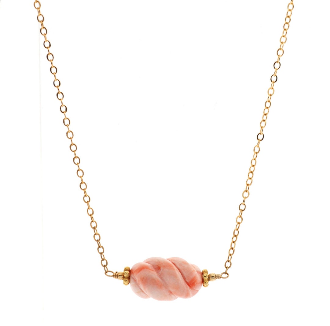 Fancy Coral Bead Center Necklace With 14K Plated 925 Sterling Silver ...