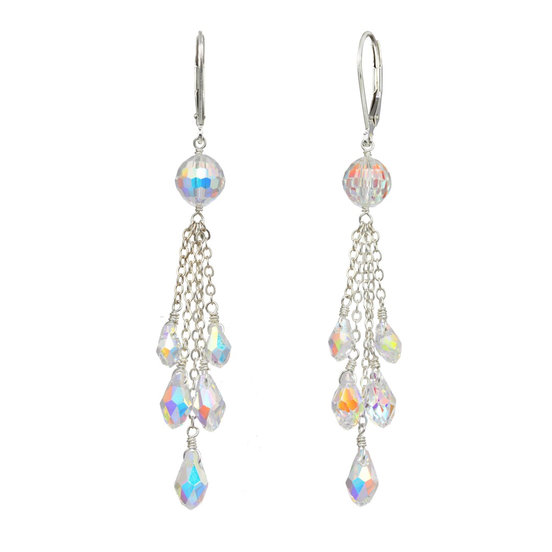 Aurora Borealis Beaded Shower Drop Earrings Made With Sterling Silver ...