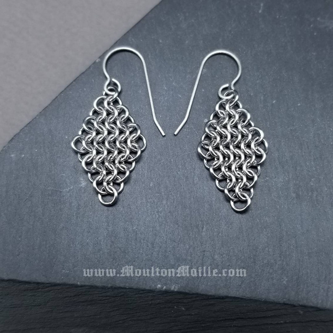 DIAMOND ARMOR Earrings, Stainless Steel Handmade Mesh - Etsy