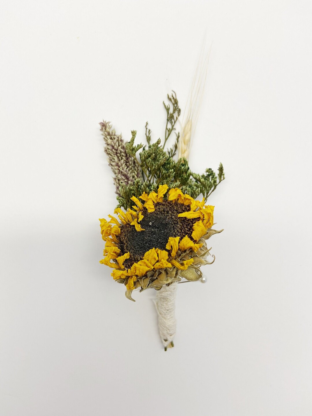 Sunflower Dried Flower Wedding Boutonniere, Rustic Groom Accessory - Etsy