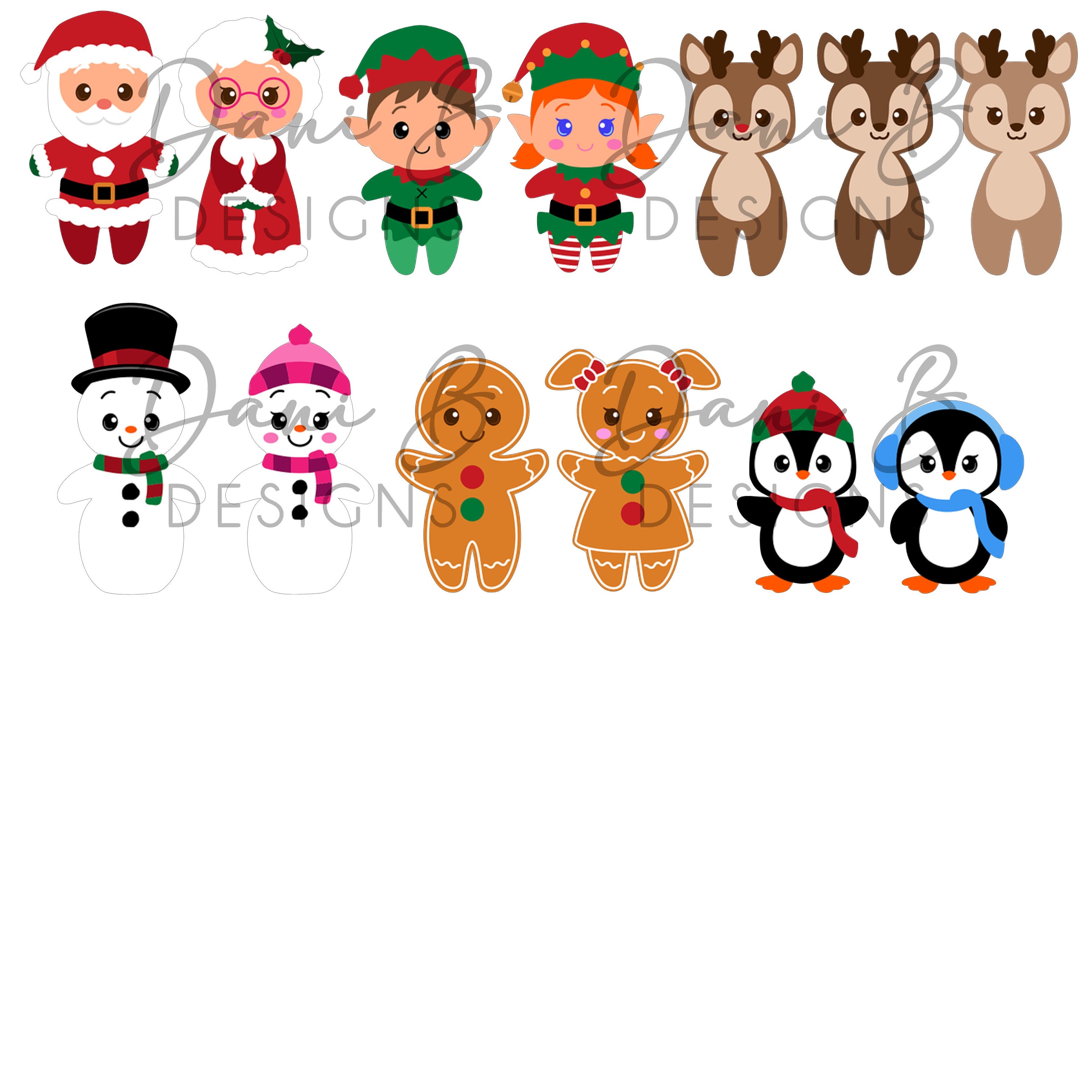Christmas Clipart Santa Elves Reindeer Snowman Gingerbread Cookie ...