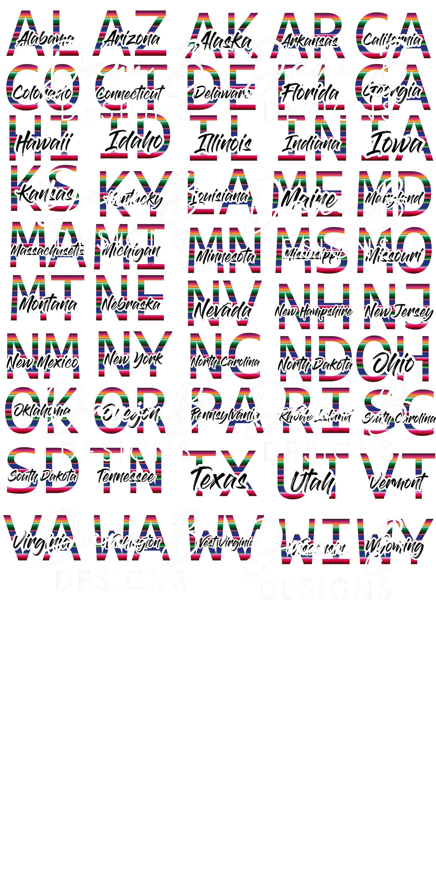 Serape States - Word Art - PNG - JPG- Printable - Gift - Digital ...