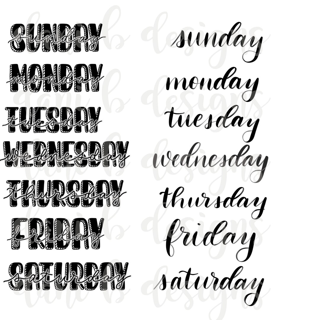 Procreate Days of the Week Stamp Set - Hand Lettered - Ipad, iPad Pro ...