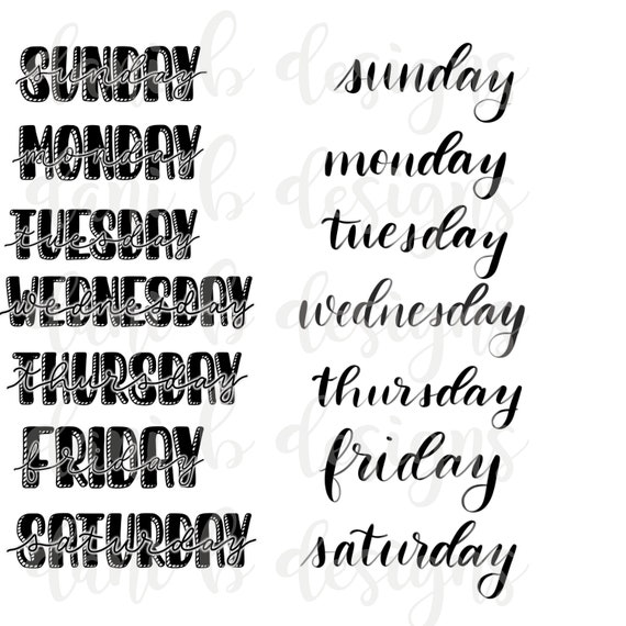 Procreate Days of the Week Stamp Set Hand Lettered Ipad - Etsy
