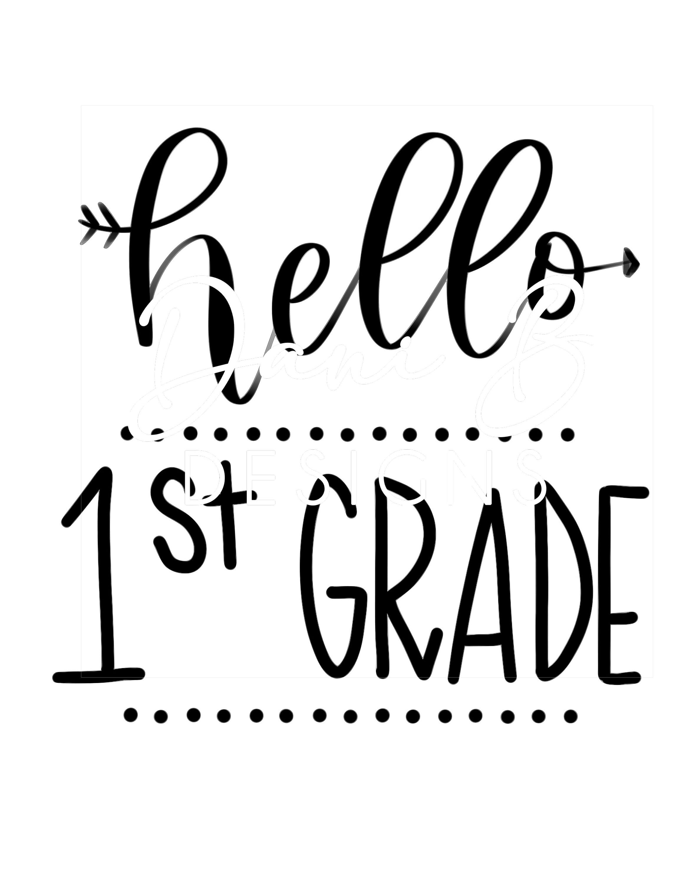 Hello First Grade | Digital Download | Sublimation Design | Hand Drawn ...