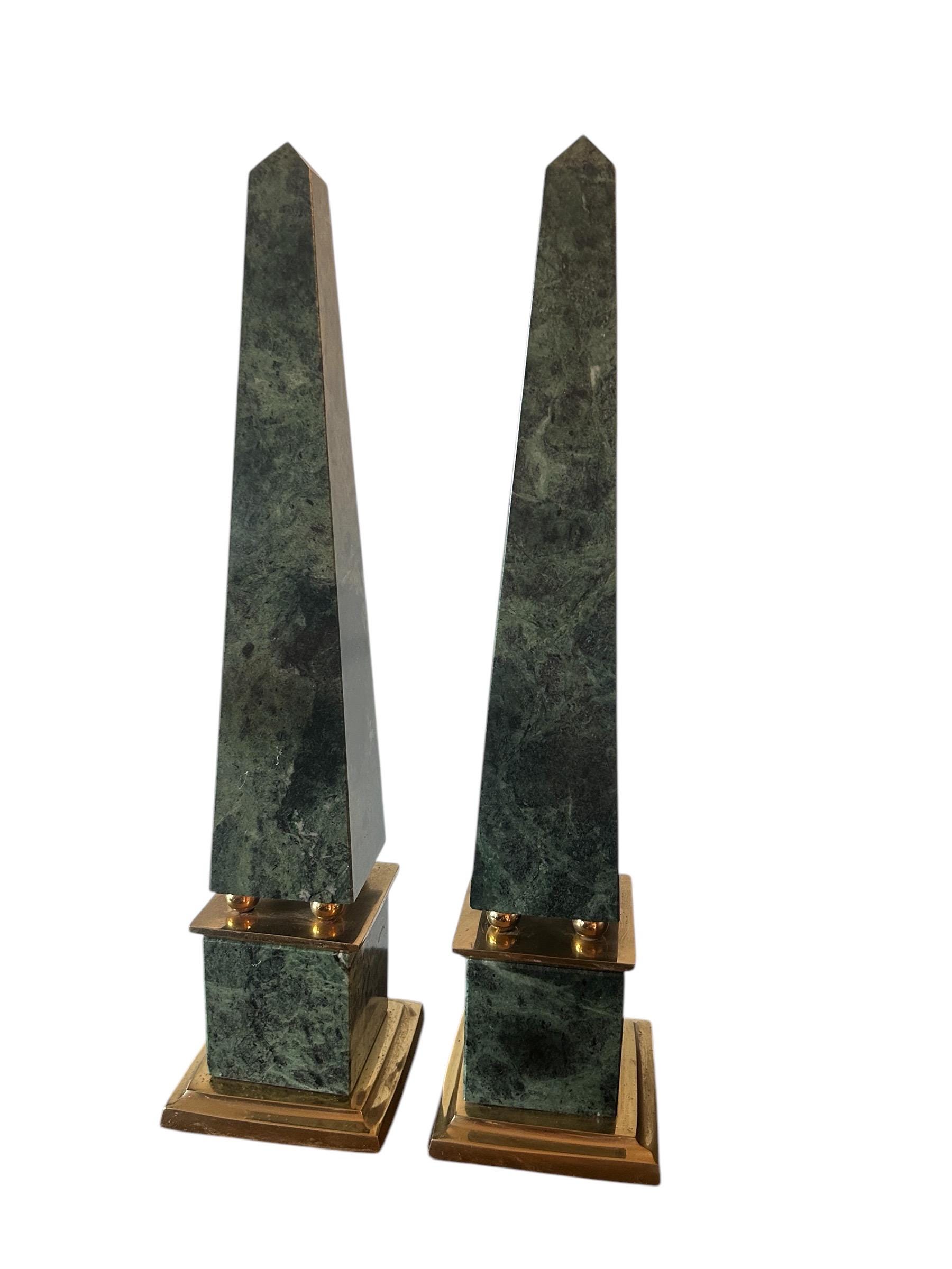 Pair Vintage Green Marble Brass Obelisk Sculpture 15.5” - Etsy