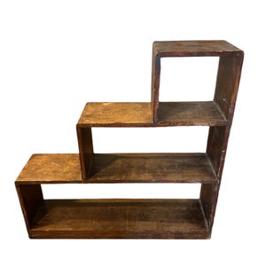 Vintage Mid Century Art Deco Stepped 3 Shelf Teak Wood Display ...