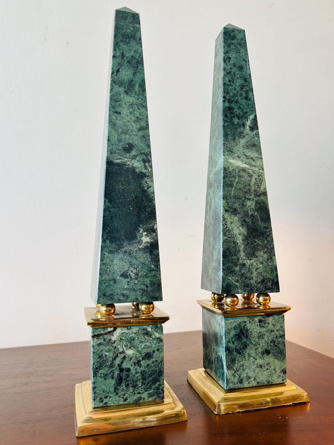 Pair Vintage Green Marble Brass Obelisk Sculpture 15.5” - Etsy