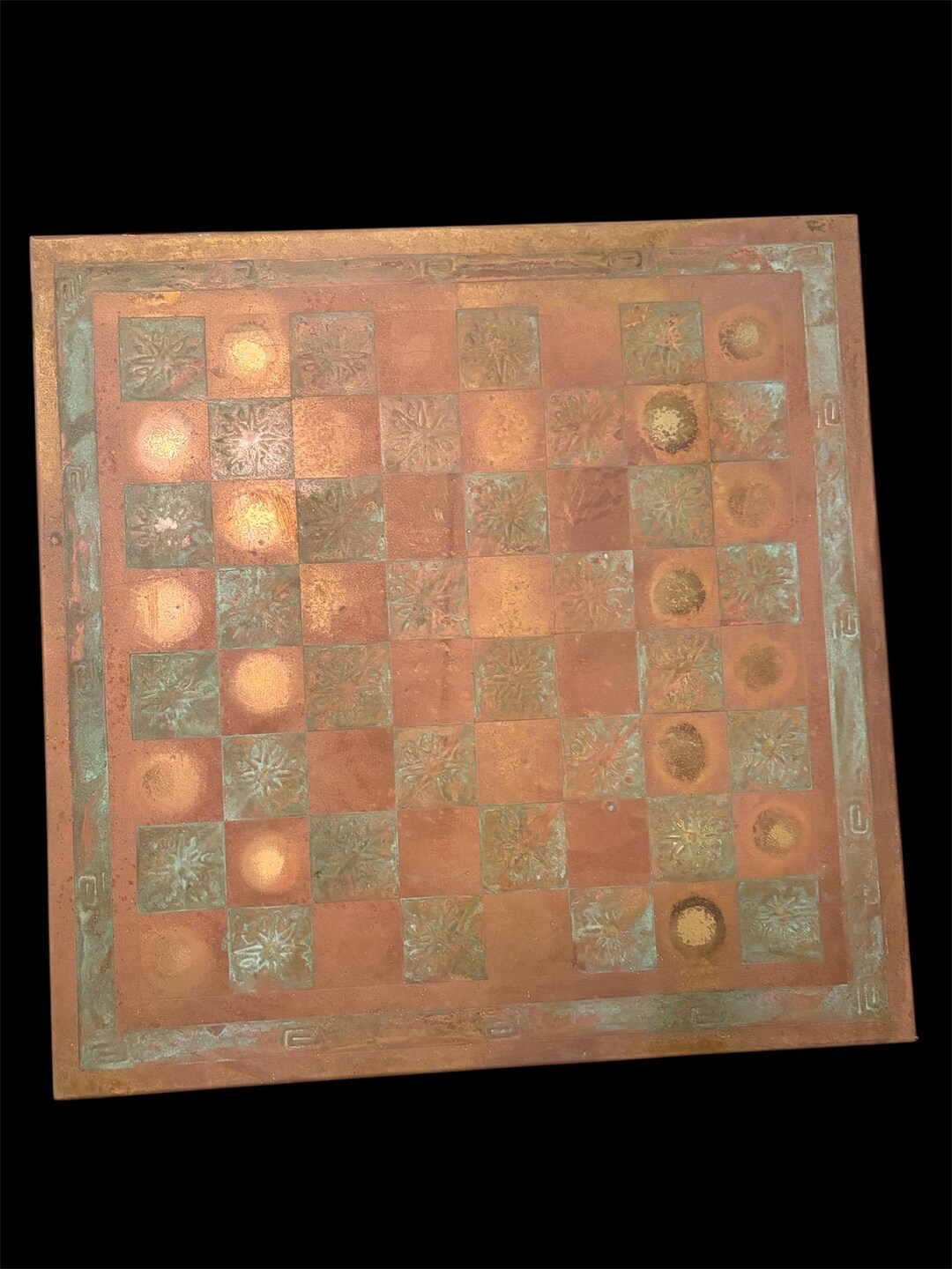 Vintage Chess Checker Board Only Copper Brass Felt Back 17.75” Patina ...