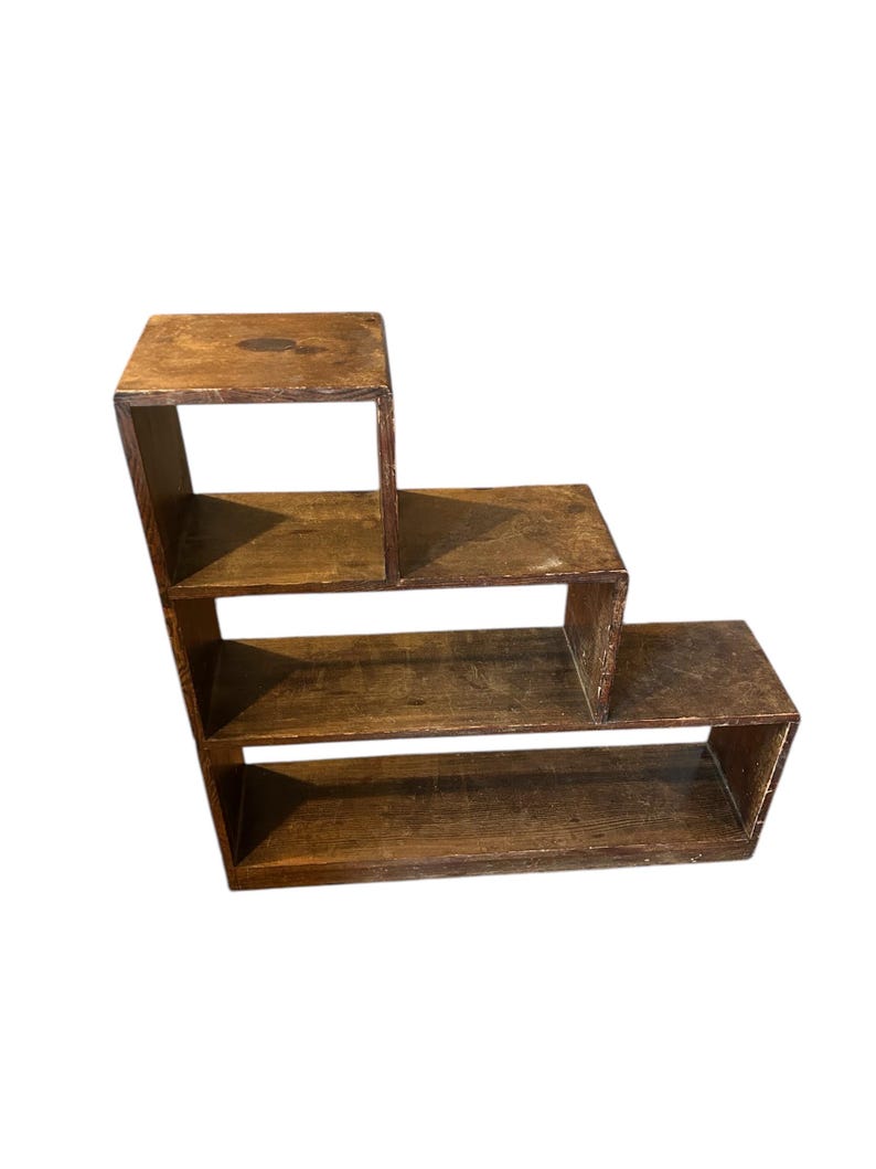 Vintage Mid Century Art Deco Stepped 3 Shelf Teak Wood Display ...