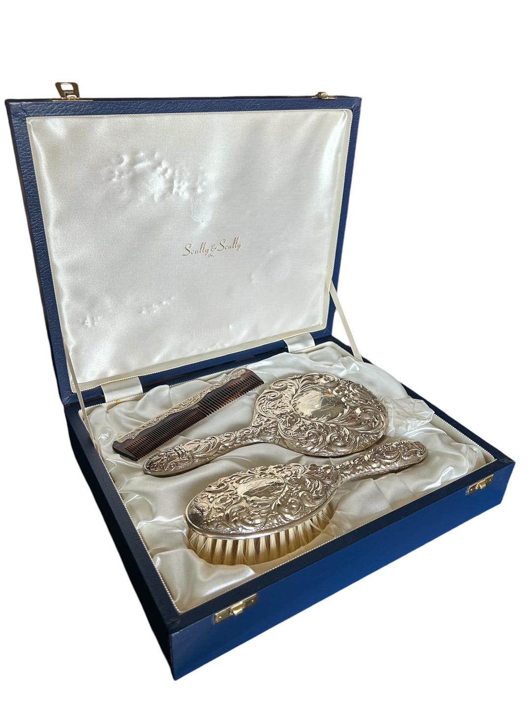 Vintage Sterling Silver 925 Brush Mirror Comb Set Monogrammed Mint in ...