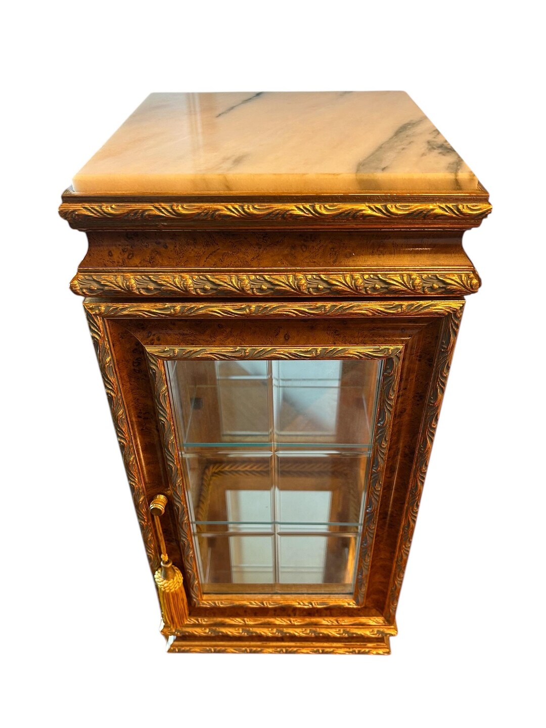 Vintage Italian Horchow Table Vitrine Gilt Burlwood Marble Glass ...