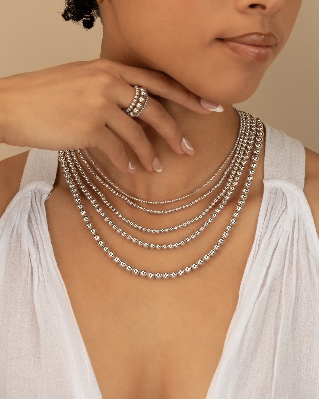 STERLING SILVER BEADED Necklace • Dainty Necklace for Layering • Water ...
