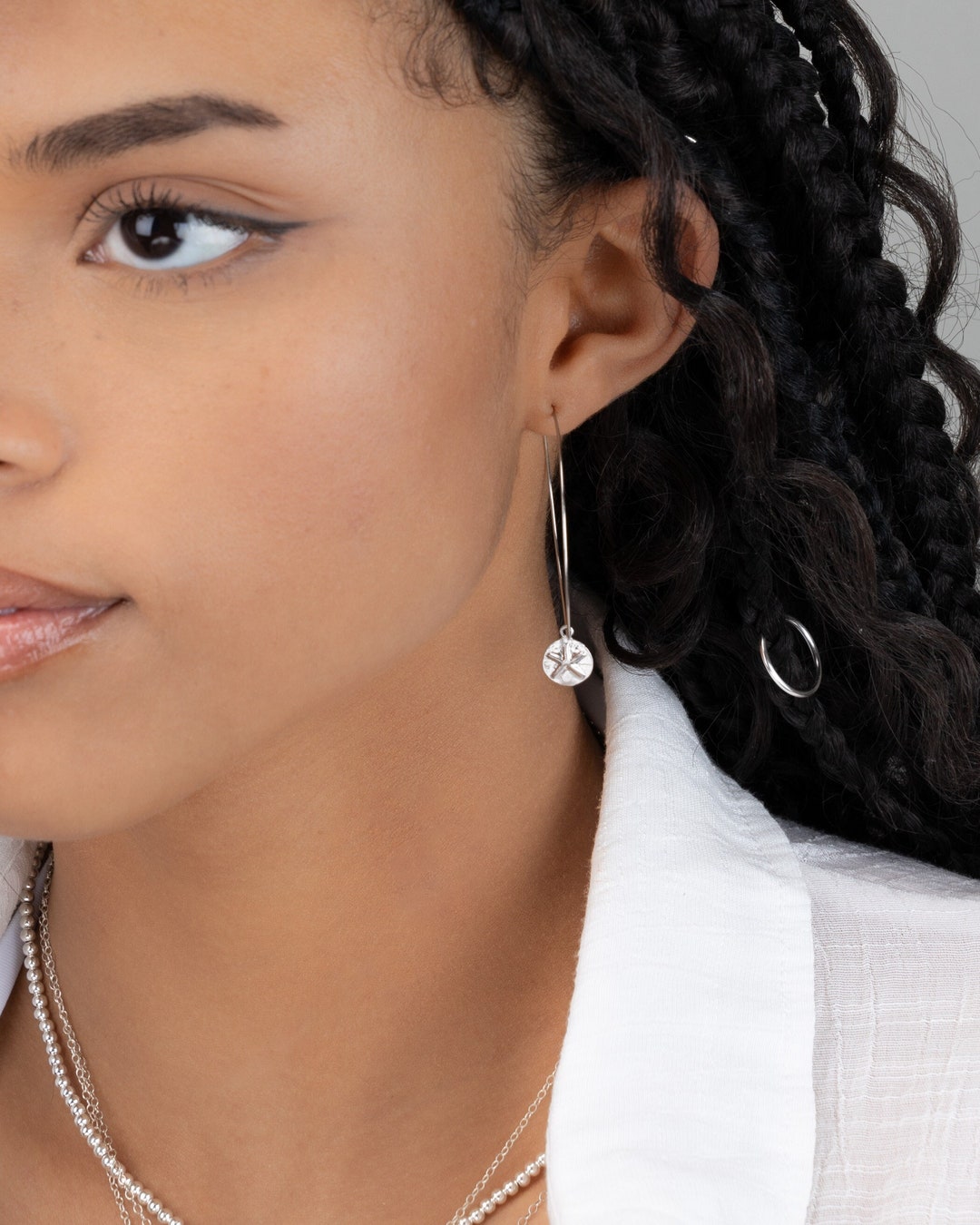 SILVER HOOPS EARRINGS With Charm Delicate Dangle Earrings Starfish ...