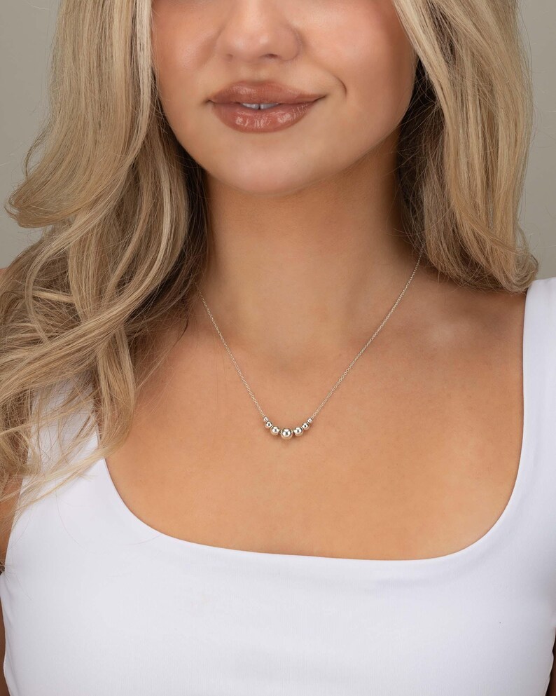 FLOATING BEADS NECKLACE • Graduated Bead Sizes • 14k Gold Filled, Rose ...