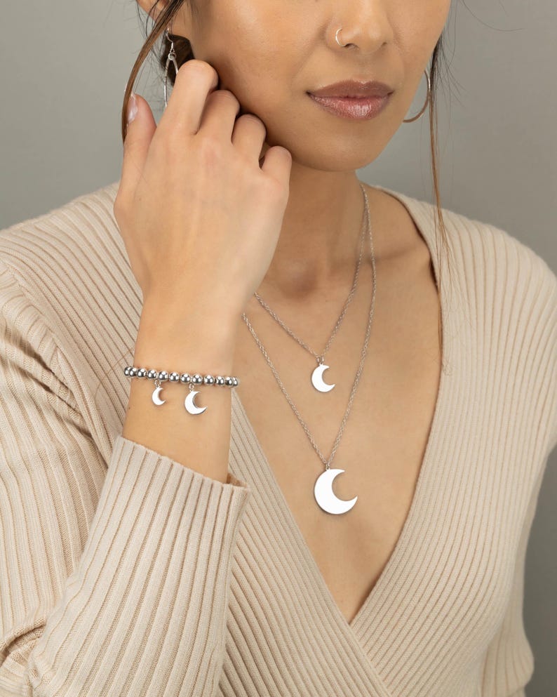 MOON CHARM Beaded Bracelet • Gift for Her • Crescent Moon Jewelry ...