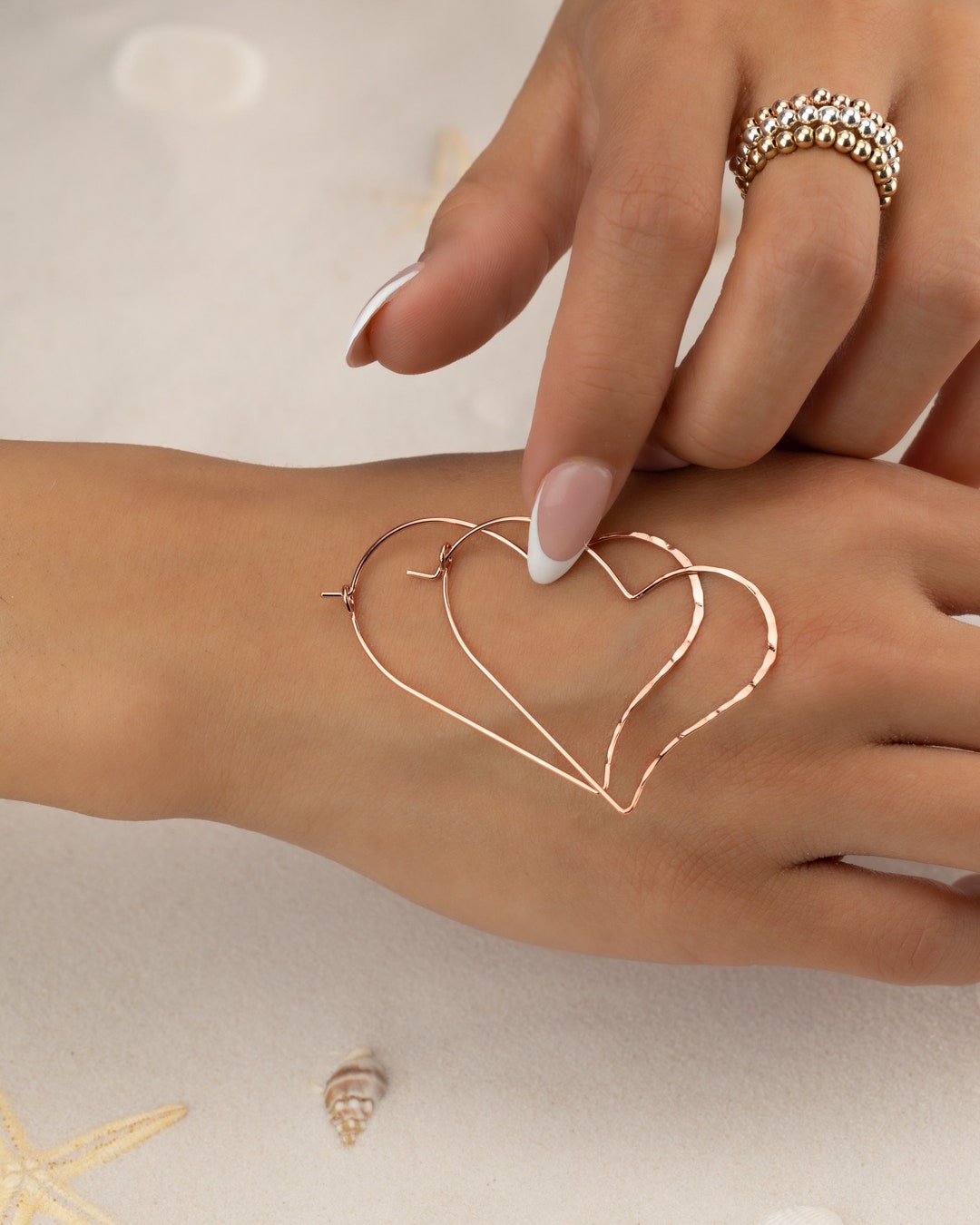 Rose Gold Hoop Earrings Rose Gold Heart Hoops Large Geometric Hoops ...