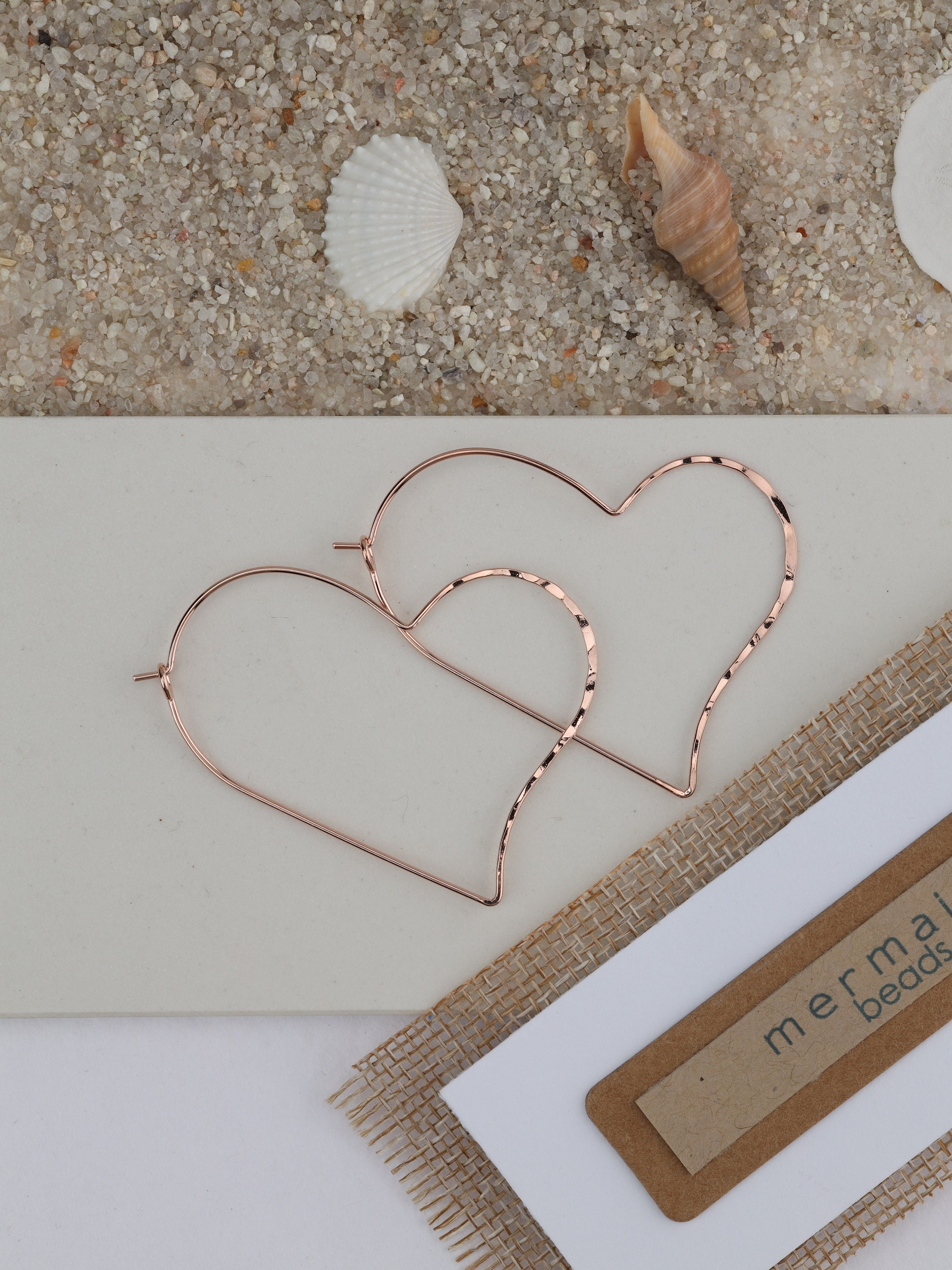 Rose Gold Hoop Earrings Rose Gold Heart Hoops Large Geometric - Etsy