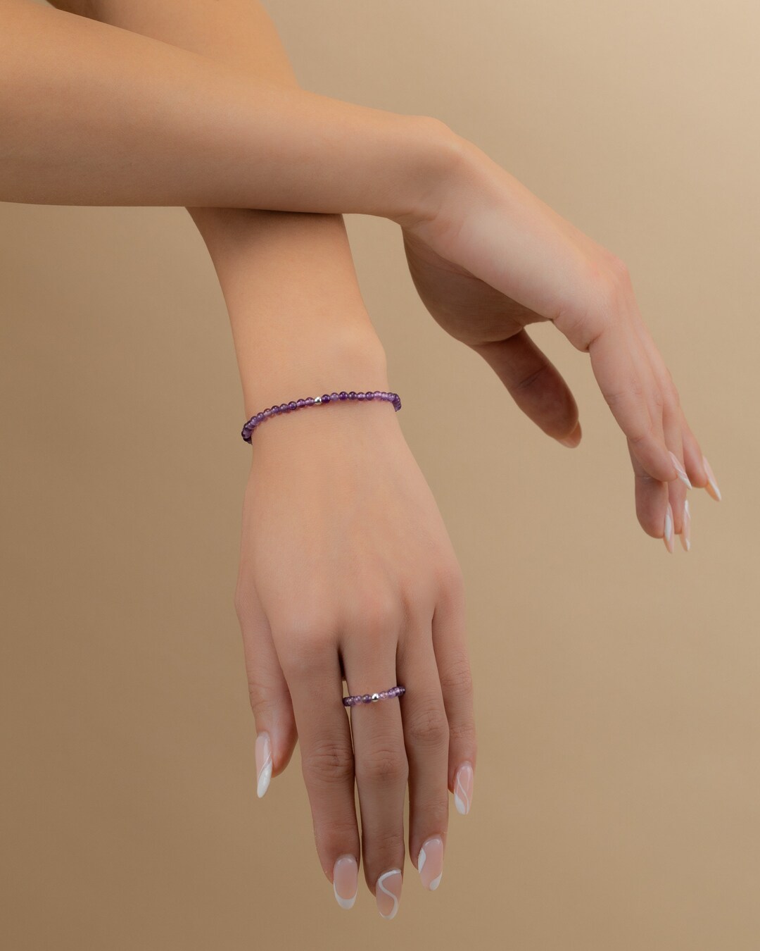 Amethyst Beaded Bracelet February Birthstone Jewelry 3mm Genuine Purple ...