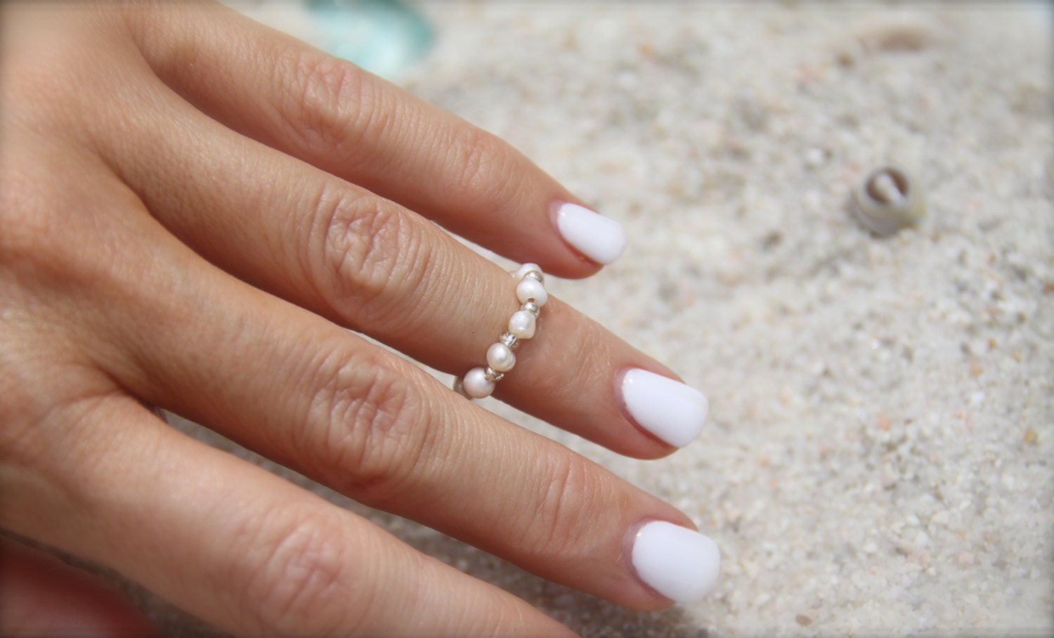 Pearl Ring Toe Ring Stretch Midi Ring Bridal Jewelry Beach Weddings ...