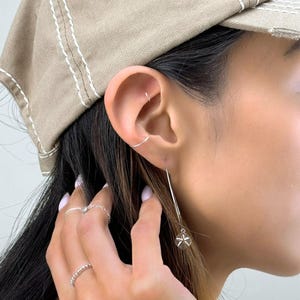 SILVER HOOPS EARRINGS With Charm • Delicate Dangle Earrings Starfish Pineapple Sand Dollar ...