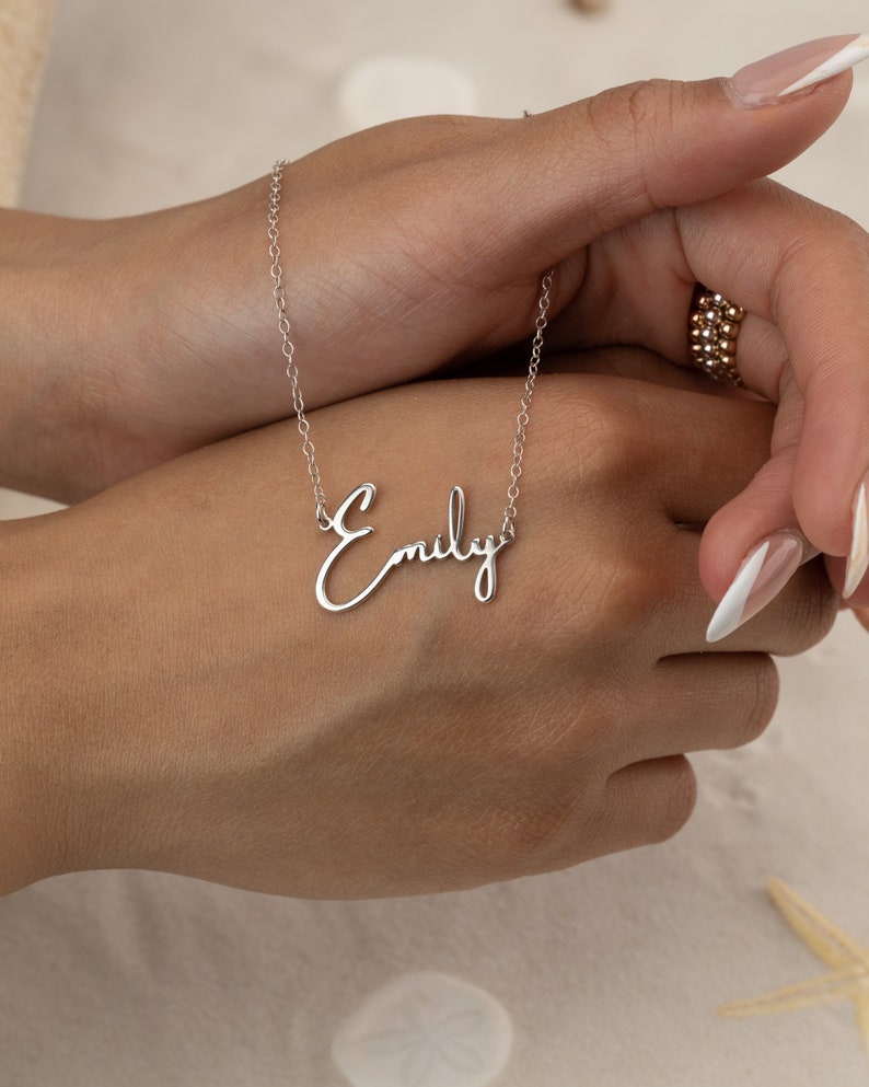 Name Necklace Rose Gold personalized Cursive Word Jewelry - Etsy