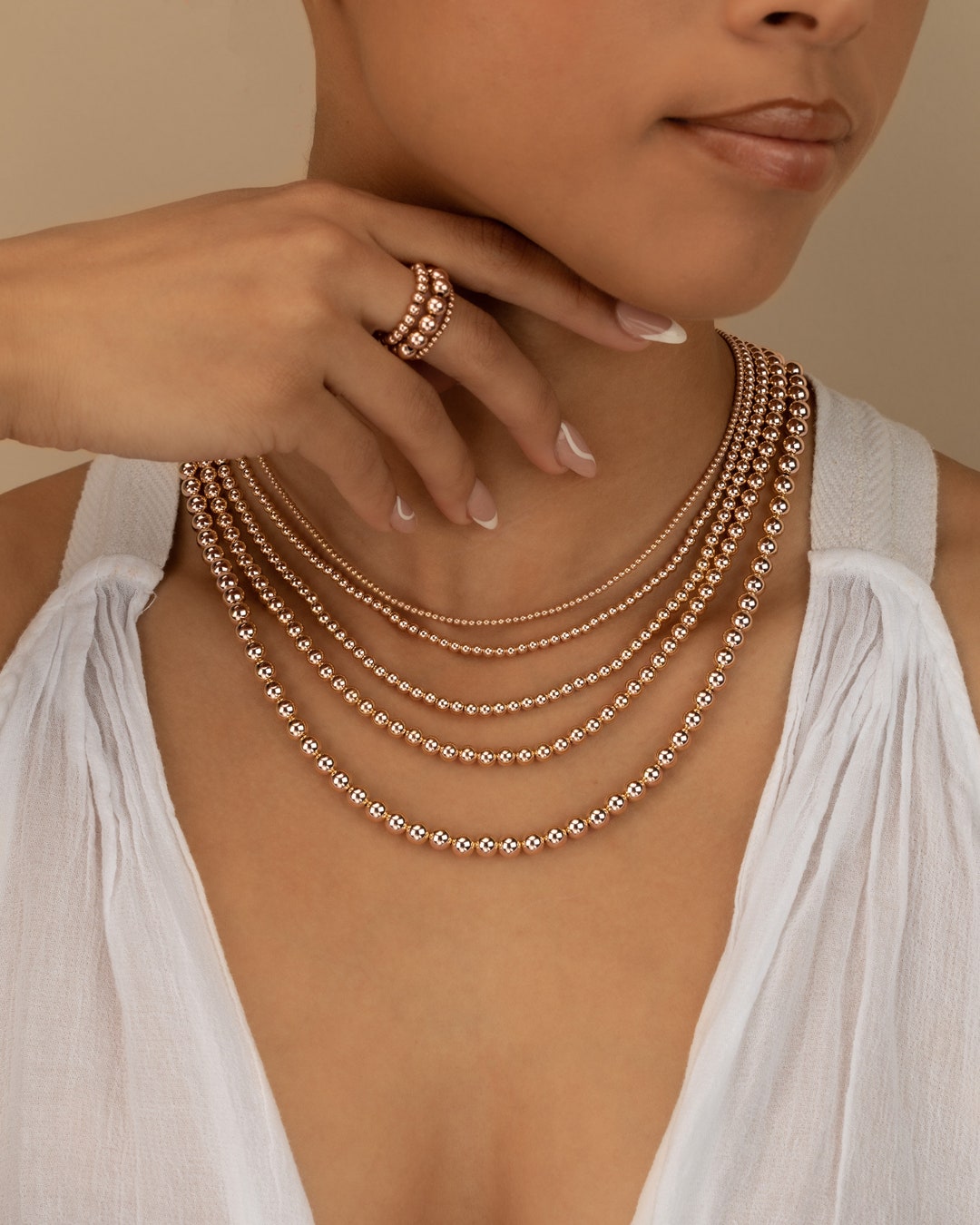 ROSE GOLD BEADED Necklace Dainty Necklace for Layering Water Resistant ...