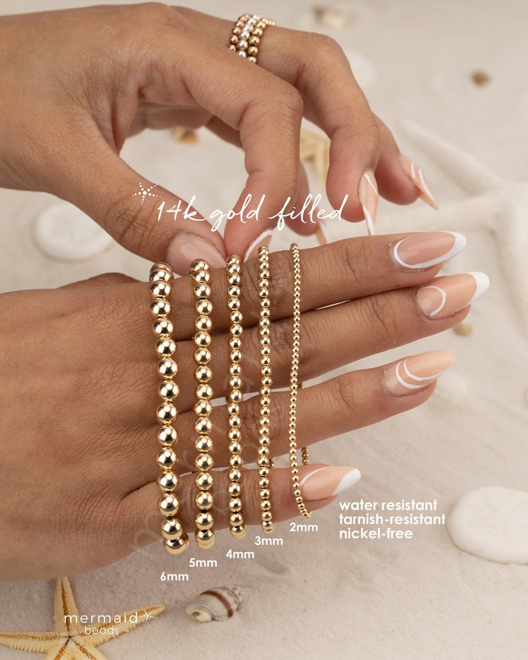 GOLD BEADED BRACELET Set Dainty Gold Bracelet Rose Gold Sterling Silver ...