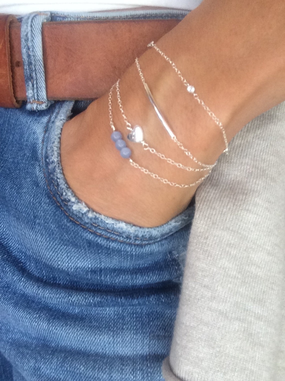 Sterling Silver Bracelet Set Beaded Bracelet Stack Anklet Set | Etsy