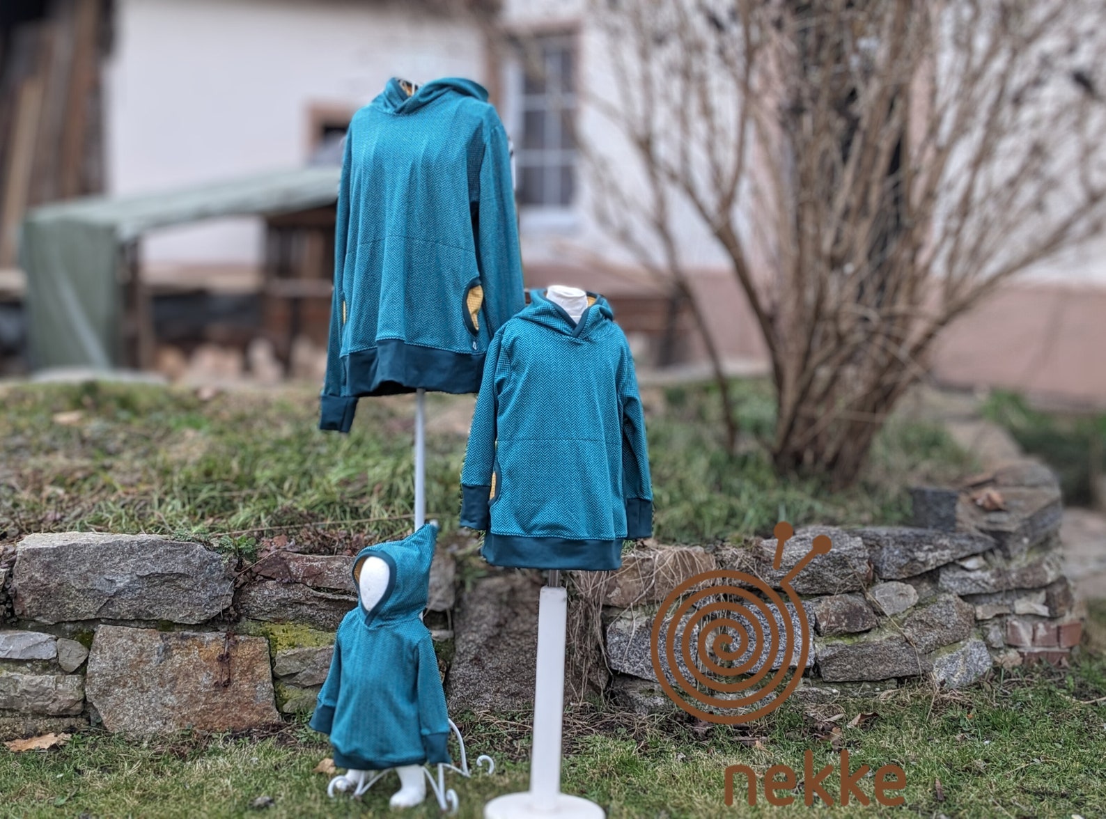 Organic Hoodie Made of Herringbone Jacquard in Emerald, Tailored Cut ...