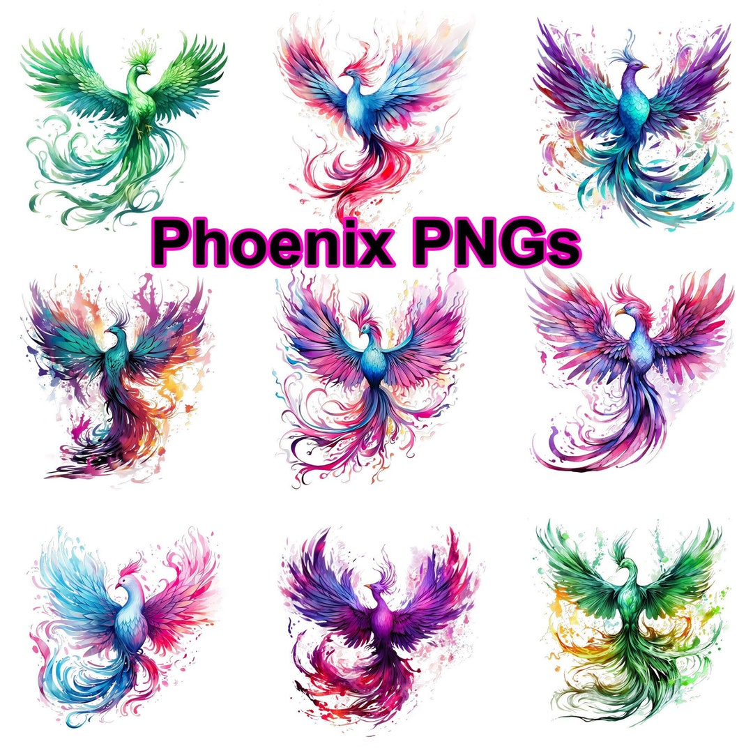 Purple & Teal Phoenix Firebird Rising Clip Art, Transparent Background ...