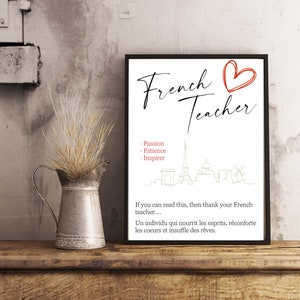 French Teacher Thank You, Digital Download, Teacher Gift, French ...