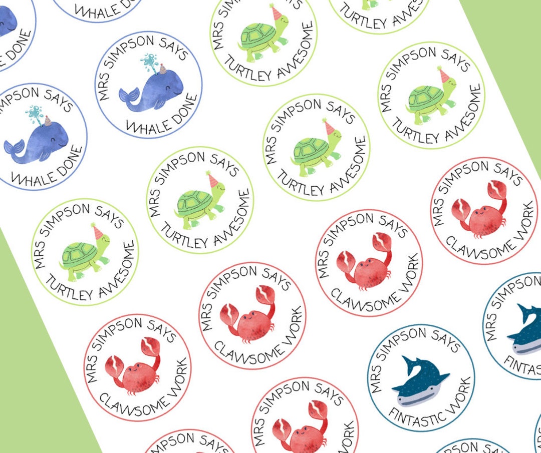 Personalised Teacher Stickers, Sea Creature Stickers, Teacher Stickers ...
