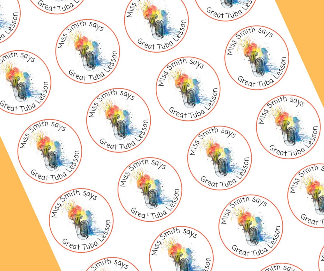 Personalised Tuba Teacher Stickers, Tuba Reward, Brass Teacher Stickers ...
