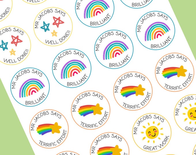 X35 Personalised Well Done Fun Pun TEACHER STICKERS - Teacher Rewards ...