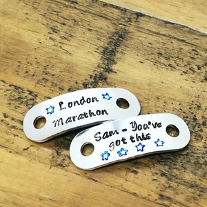 Personalised Trainer Tags, Hand Stamped Trainer Tags, Running Gift ...