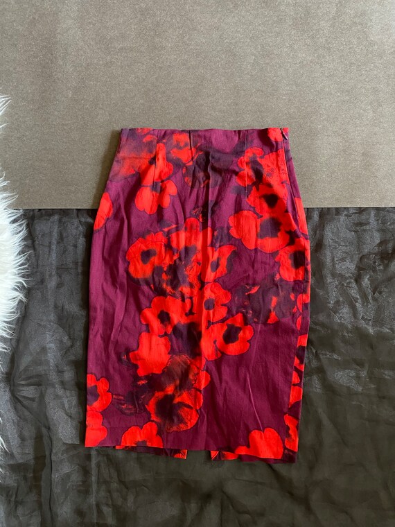Retro Pop of Red Midi Poppy Pencil Skirt Vintage 2000… - Gem