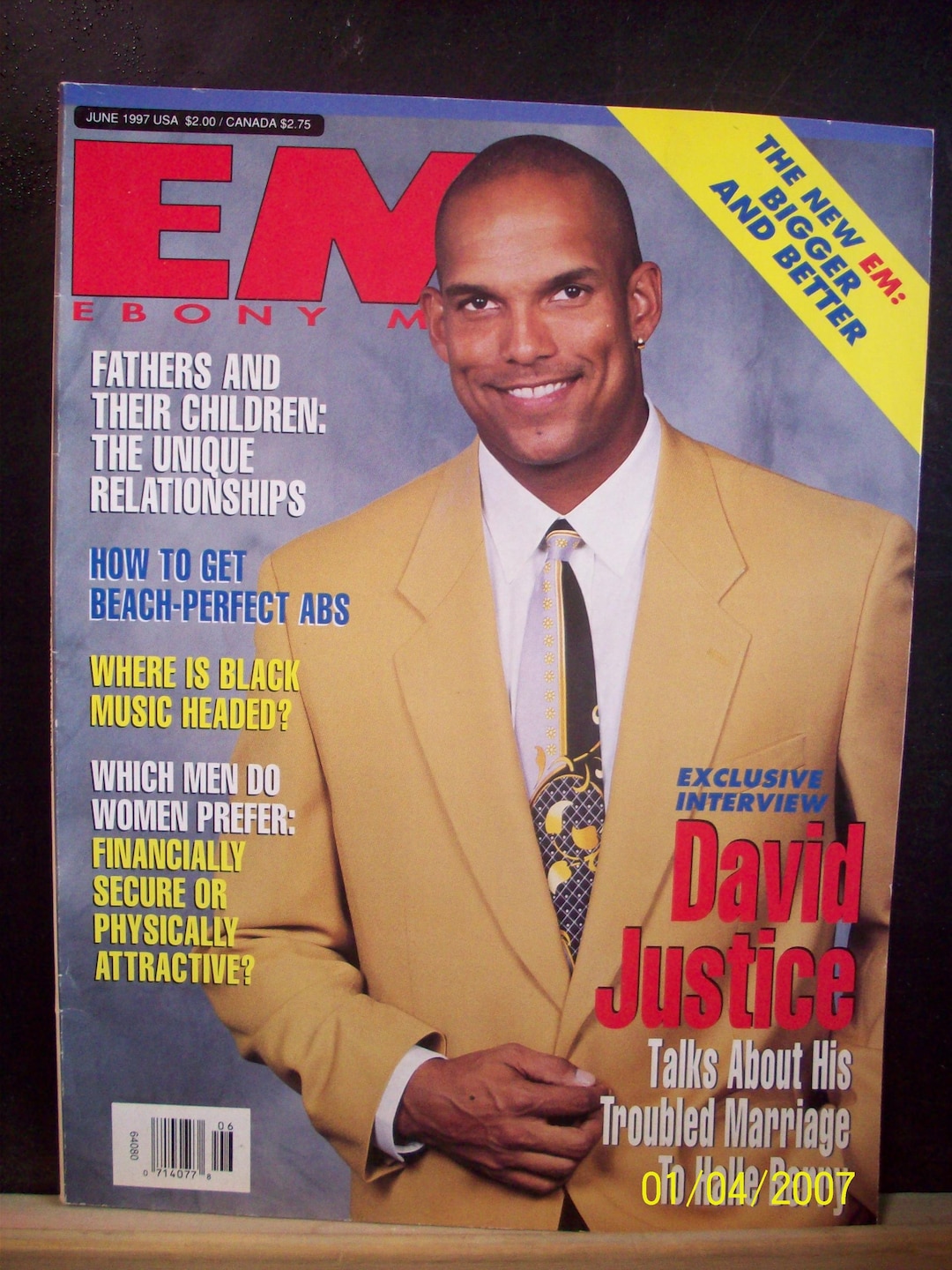 Ebony Man Magazine David Justice Baseball Star on Cover, June 1997 ...