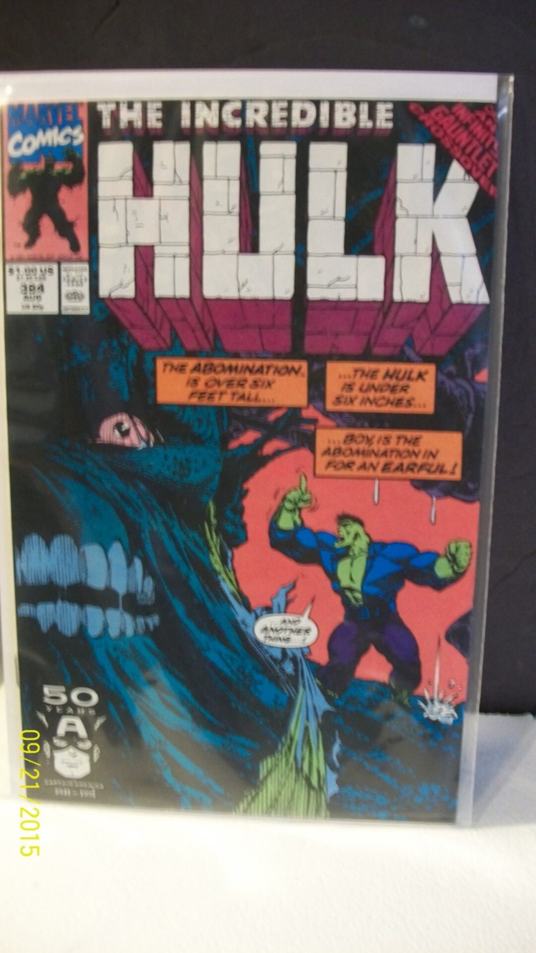Hulk Comic Book 1991 the Incredible Hulk #384 August Thanos Infinity ...