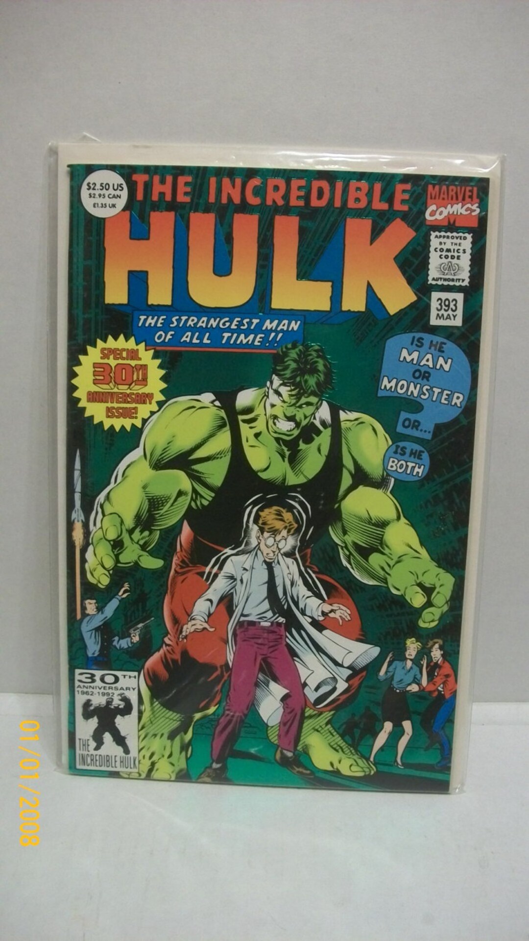 1992 Incredible Hulk 393 30th Anniversary Green Foil Cover VF-NM Unread ...