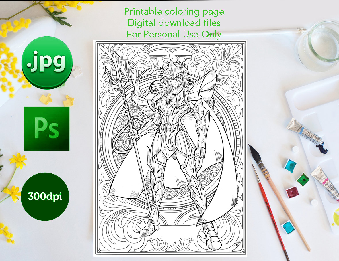 SAINT SEIYA Coloring Page. Poseidon. Coloring Sheet Using Digital ...