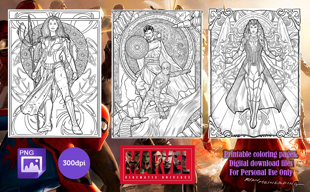 MARVEL MCU Coloring Pack 2. Thena, Eternals, Doctor Strange/spiderman ...